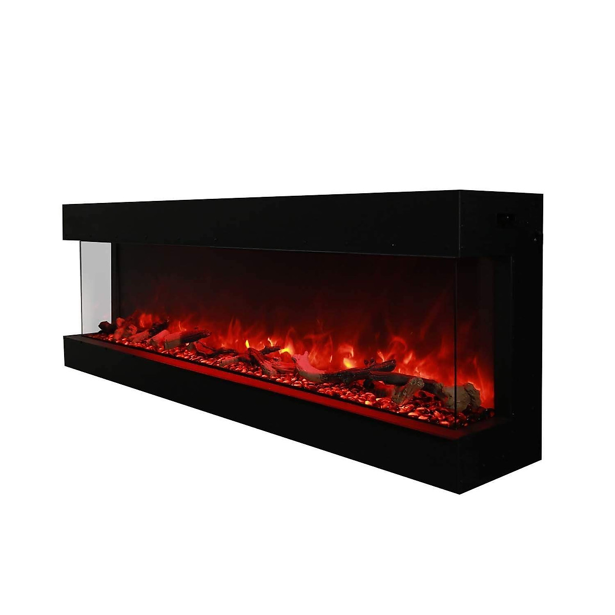 Amantii 72-TRU-View-XL 3 Sided Electric Fireplace 72 Inch, 3-Sided Glass Fireplace Heater w/Remote Control & 8H Timer, Thermostat, Black, Adjustable Brightness, Realistic Flame Effects
