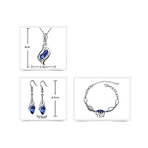Graces Dawn® Beautiful Cubic Zirconia with Platinum Plated Chain Necklace Angel Elf Pendant Mosaic crystal Necklace bracelet and earrings set Necklace 18" (Royal blue)