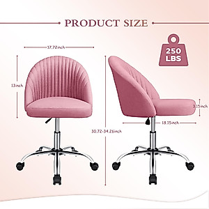 JUMMICO Home Office Desk Chair Vanity Chair Twill Upholstered Adjustable Mid-Back Armless Swivel Task Chair Modern Fabric Office Chairs with Wheels for Bedroom, Living Room, Make-up (Pink)