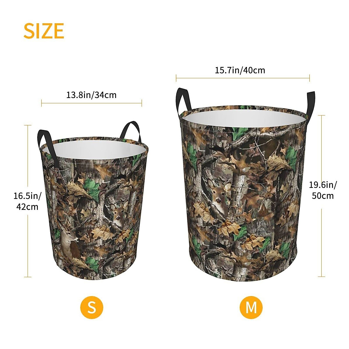 Camo Deer Camouflage Hunting Round Fabric Storage Bin,Decorative Basket,Organizer Basket With Handles,For Clothes Storage,Books And Sundries