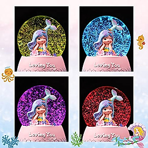 Mermaid Snow Globes for Kids,100MM Musical Snow Globes with LED Lights,Christmas Birthday Gift for Girls Age 8 9 10 11 12