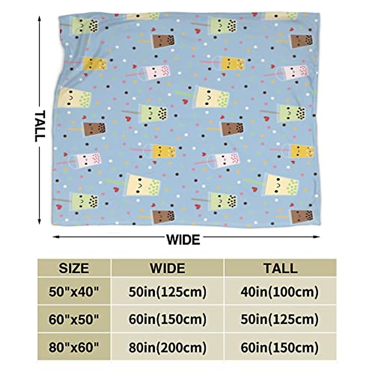 Happy Boba Bubble Tea Throw Blanket Super Soft Warm Fuzzy Cozy Lightweight Flannel Blankets for Couch Bed Sofa Office Camping Travel 60" L X 50" W