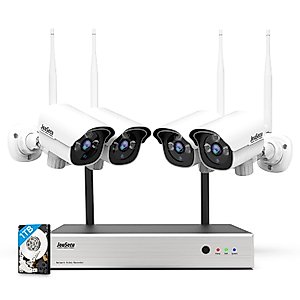 JouSecu 1080P Security Camera System Wireless with 1TB Hard Drive, Plug and Play Upgrade 8CH Video Surveillance NVR Kit with 4pcs HD Bullet IP Camera for Home/Store/Office, Night Vision Waterproof