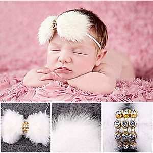 SPOKKI 4 Pcs Newborn Photography Props Outfits- Baby Long Ripple Wrap and Toddler Swaddle Blankets Photography Mat with Cute Headbands for Infant Boys Girls(0-12 Months) (White)