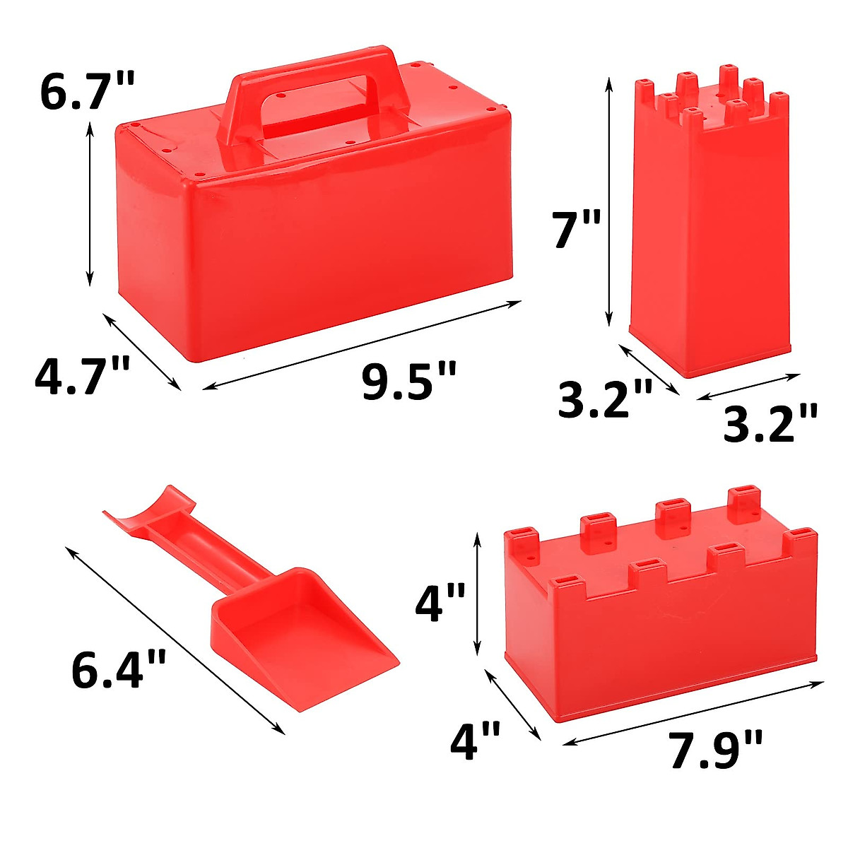 ZOOFOX 4 Pieces Sand Castle Building Kit, Sand Castle Mold Brick and Shovel, Sand Castle Toys for Kids, Summer Outdoor Activities Fun for Toddlers 3 Year and Up