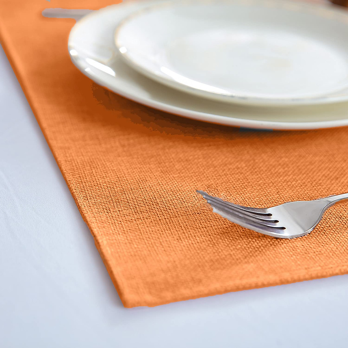 Rinpon Cloth Placemats Set of 8, Linen Type Fabric Placemats Machine Washable Placemats Heat Resistant Placemats Wrinkle Free Thick Polyester Kitchen Place Mats for Dining Table (Orange)