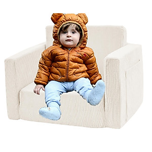 LPMOERA Kids Sofa Toddler Armchair Baby Mini Chiar Corduroy Reading Chair Couch for Bedroom and Playroom with Double Pockets White 3-7T