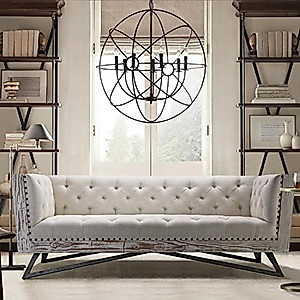 Armen Living Regis Sofa in Cream and Gunmetal Finish