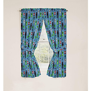 Jay Franco Kids Window Drapes - 4 Piece Curtain Set Includes 2 Tiebacks, Beautiful Bedding Room Décor and Easy Set Up, Blue - Minecraft, 63 Inch