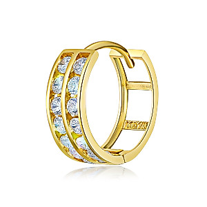 14k REAL Yellow Gold 5mm Thickness CZ Channel Set Hoop Huggie Earrings (15 x 15 mm)