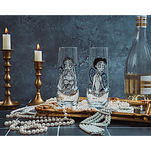 Silver Buffalo Tim Burton's Corpse Bride Dearly Beloved 9-Ounce Stemless Fluted Glassware, Set of 2 | Toasting Champagne Glass Cups For Wine, Mimosas, Cocktails