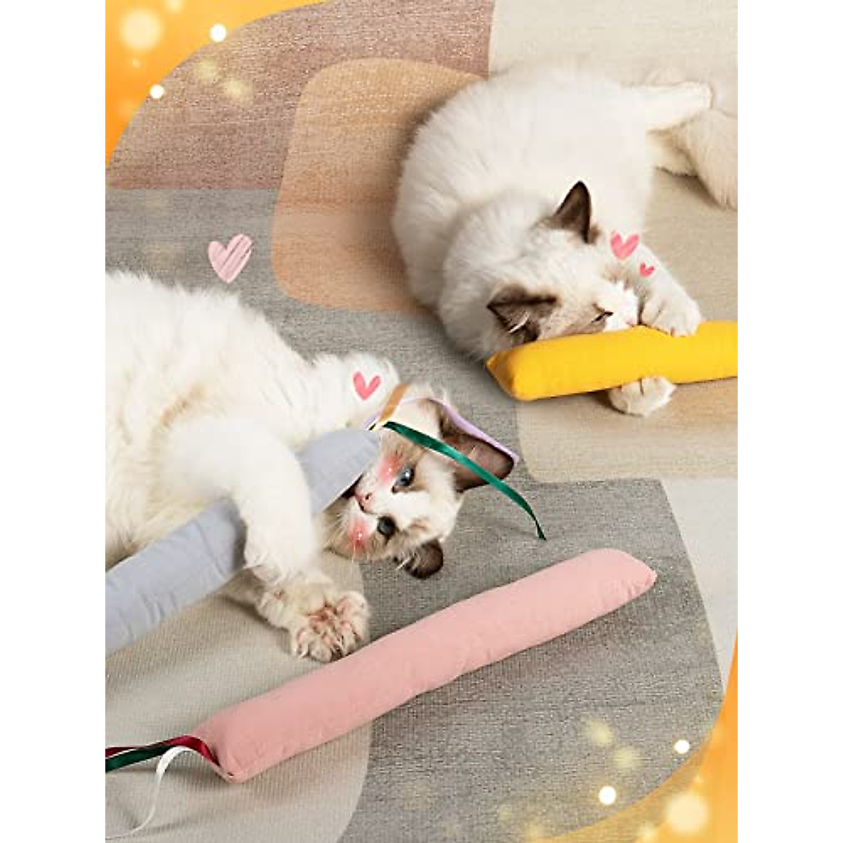 MEWTOGO 4 Pcs Cat Kicker Toy with Ribbon - Cat Toys with 12 Natural Catnip Balls and Zipper, Interactive Cat Kick Sticks Chew Toy, Ideal Cat Gift for Indoor Kitten Playing