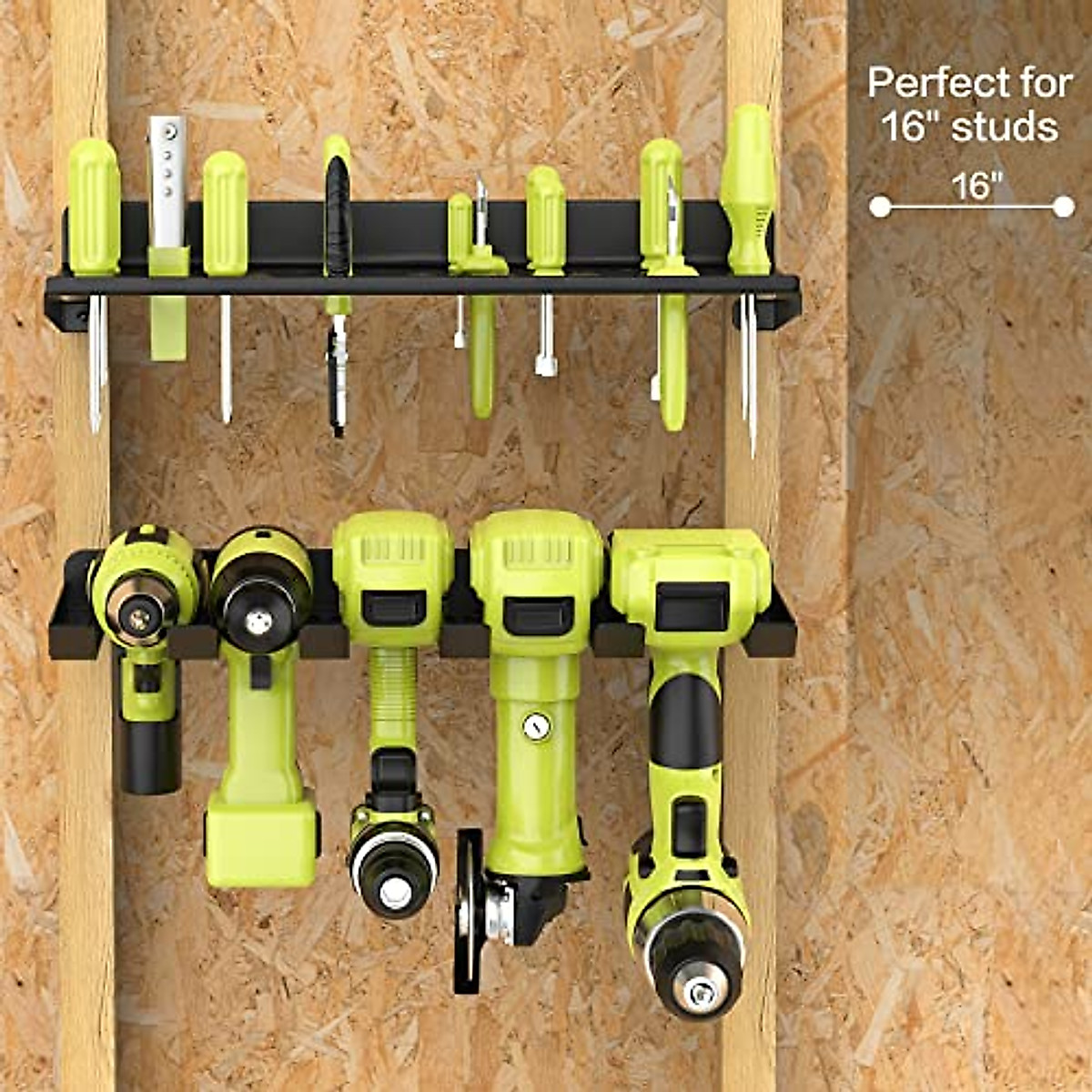 TORACK Wall Mount Power Tool Organizer, Cordless Drill Holder with 5 Slots and Storage Shelf, Power Tool Storage Rack for Garage, Home, Shed