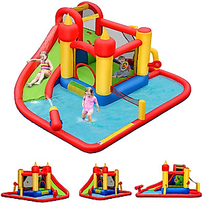 BOUNTECH Inflatable Water Slide, Water Bounce House with Slide Wet Dry Combo for Kids Backyard Outdoor Fun with Splash Pool, Blow up Waterslides Park Inflatables for Kids and Adults Party Gifts