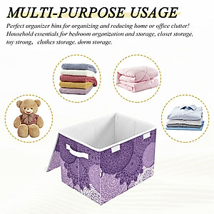 Kigai Purple Mandala Boho Storage Bin, Storage Baskets with Lids Large Organizer Collapsible Storage Bins Cube for Bedroom, Shelves, Closet, Home, Office 16.5 X 12.6 X 11.8 Inch