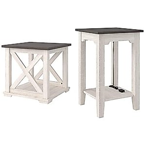 Signature Design by Ashley Dorrinson Square Modern Farmhouse End Table and Side Table Bundle, Two Tone White & Brown