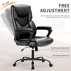 Sweetcrispy Office Chair - High Back Executive Leather Desk Chairs with Flip-up Arms (Fixed Armrest, Black)