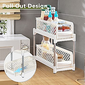 Toplive 2 Tier Spice Rack Lazy Susan Organiser with Sliding Drawer Organiser, Under Sink Organisers and Storage Rack Pull Out Cabinet Basket Organiser for Bathroom Kitchen Bedroom