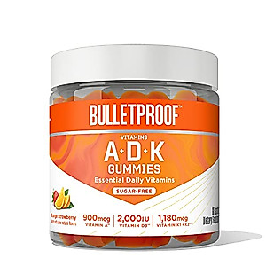 Bulletproof Sugar-Free Orange Strawberry Vitamins A+D+K Gummies, 60 Count, Keto Supplement for Heart, Bone and Immune Support