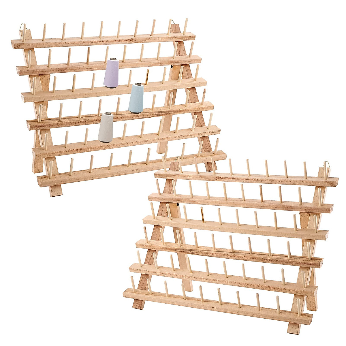 Tosnail 2 Pack 60 Spools Wooden Thread Holder Thread Rack Sewing and Embroidery Thread Organizer