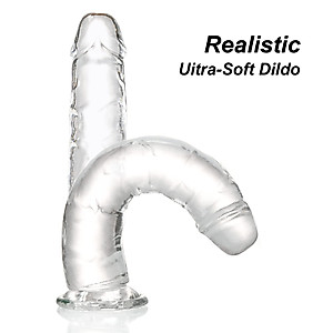 Realistic Dildo 7.1 inch, Clear Dildo with Strong Suction Cup for Hands-Free Play, Soft Material Adult Sex Toys for Beginner and Couple