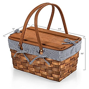 Picnic TIME - Kansas Picnic Basket with Lid - Handwoven Wood Picnic Basket