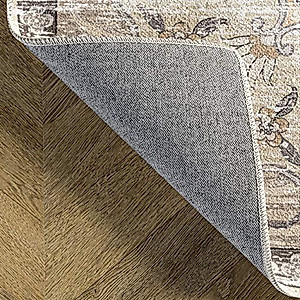 nuLOOM Glenda Machine Washable Faded Medallion Area Rug, 4' x 6', Light Grey