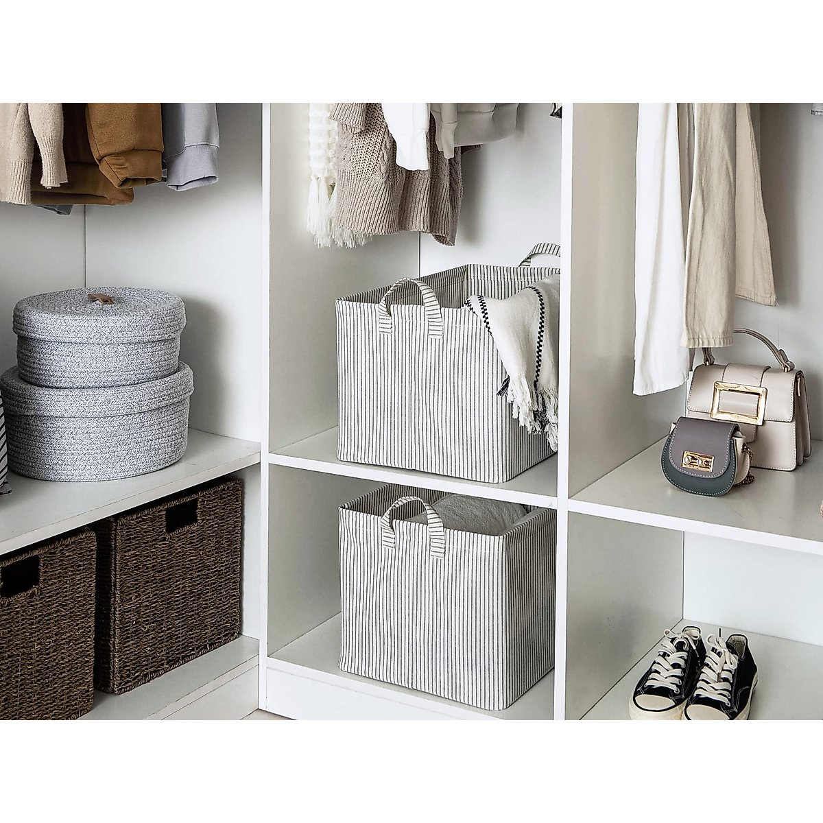 StorageWorks 45L Extra Large Fabric Storage Bins with Decorative Storage Boxes with Lids and Soft Rope Handles
