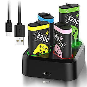 4 Pack 3200mAH Rechargeable Battery Packs with Charger Dock USB Charger Station for Xbox One Controller Xbox Series X|S, Xbox One S/One X/One Elite