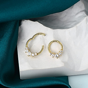 COCHARM 16G Gold Helix Daith Earrings for Women Heart Clear CZ Helix Daith Hoop Earrings 8mm