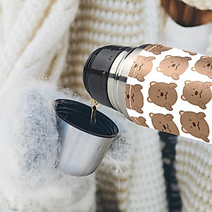 Stainless Steel Leather Vacuum Insulated Mug Bear Thermos Water Bottle for Hot and Cold Drinks Kids Adults 16 Oz