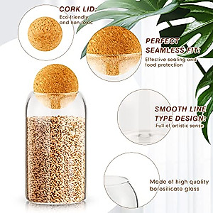 Suclain 5 Pack Storage Glass Jar Set Food Tank with Spherical Cork Cute Ball Candy Jars Clear Coffee Canister Airtight for Kitchen Bottle Holder Serving Spice Sugar Tea, 4 Sizes