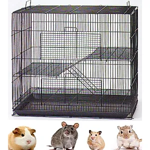3-Levels Easy Collapsible Ferret Chinchilla Sugar Glider Rats Mouse Animal Critter Chew-Proof Metal Carrier Travel Cage with Narrow 3/8-Inch Bar Spacing Easy to Setup No Tools Needed Easy Storage