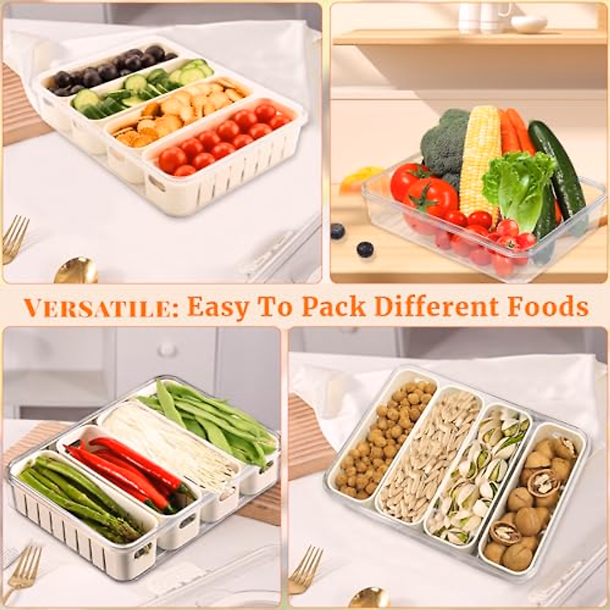 Fruit Storage Containers for Fridge with Removable Colander, Airtight Food Storage Containers with Lids, Plastic Divided Fresh Produce Saver for Vegetable Fruit Lettuce Meat Fish Salad Freezer Safe