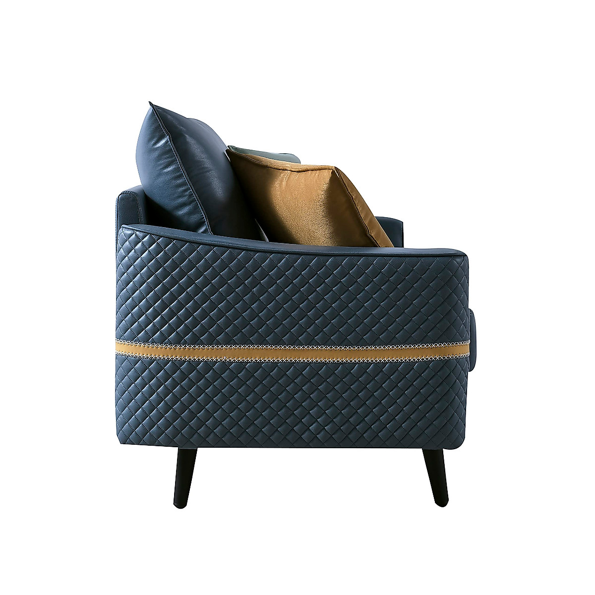 Prohon Tufted Love 73.22" Small Spaces, Mid-Century 2-3 Seats Loveseat with 2 Pillows, Leather Look High Comfort Fabric Sofa Couch for Living Room, Bedroom, Office, Apartment, Blue