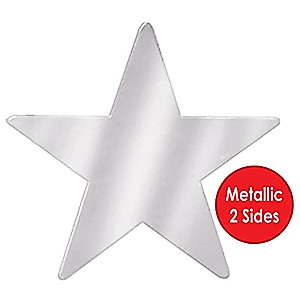 Beistle 57027-S Silver Metallic Star Cutouts, 3-1/2 Inch, 12 Pieces Per Package