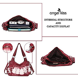 Women Handbags Shoulder Bags Washed Leather Satchel Tote Bag Mutipocket Purse (AK19244-3Z#13-PINK)