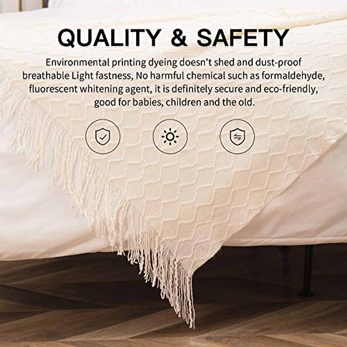 SPAOMY Throw Blanket, Knit Blanket with Tassels, Textured Cozy Lightweight Decorative Throw Blanket for Couch, Bed, Sofa, Travel- All Seasons (50x60 Inch, Beige)