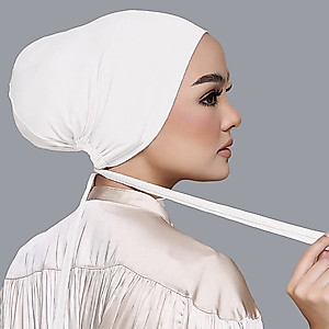 Women's Black Stretch Under Scarf Hijab Cap Solid Color White Hijab Under Caps for Hijabs 2pcs(White+Black)