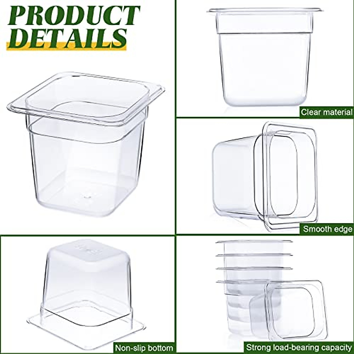 Yinder 12 Packs Plastic Clear Food Pan 1/6 Size Stackable Polycarbonate Pan with Capacity Indicator Restaurant Commercial Hotel Pans for Fruits Vegetables Beans Corns (6'' Deep)