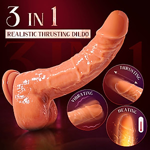 Thrusting Dildo Sex Toys Dildos - Realistic Dildo Sex Toy for Women, Adult Toys for Womens Anal Dildo Vibrator, 8.7 inch Penis Heating Suction Cup Dildo for Female with 9 Thrusting & Vibrating Modes