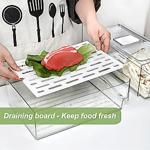 Yatmung Refrigerator Organizer Bin with Ventilation System - Clear pull out fridge storage drawers stackable plastic -Vegetable, deli, freezer, kitchen - Refrigerator Organizing and storage ( 2 Pack )
