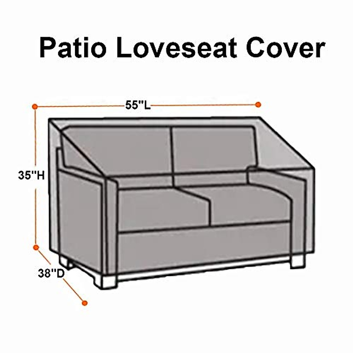 Patio Loveseat Cover - 420D Outdoor Sofa Cover Patio Couch Cover with Drawstring Hem + 4 Click-Close Straps, Waterproof Outdoor Loveseat Cover Outdoor Patio Furniture Covers (55" L x 38" D x 35" H)