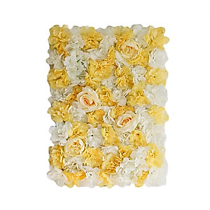 Tableclothsfactory 13 Sq ft. | 4 Panels UV Protected Lifelike Assorted Silk Flower Wall Mats Panel Photo Booth Garden - White | Champagne