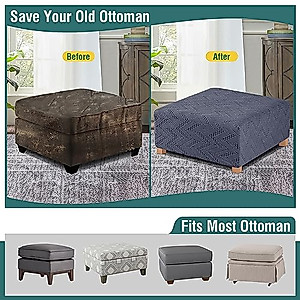 Ruaozz Ottoman Covers Slipcover Rectangle Footrest Stool Cover Ottoman Slipcovers Storage Stool Ottoman Cover Soft Stretch Jacquard Washable with Elastic Straps Bottom（Large, Grey