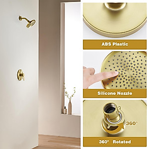 Tohlar Gold Shower Faucet, Single-Handle Shower Faucet Set with 6 Inch Rainfall Shower Head and Handle Set Modern Shower Trim Kit with Shower Valve Bath Shower Faucet Kit, Brushed Gold