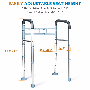 OasisSpace Stand Alone Toilet Safety Rail - Heavy Duty Medical Toilet Safety Frame for Elderly, Handicap and Disabled - Adjustable Bathroom Toilet Handrails, Width Adjustable Design, Fit Any Toilet