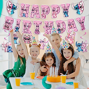 Stitch Birthday Decorations Stitch Pink Happy Birthday Banner Hanging Swirls for Birthday Party Supplies