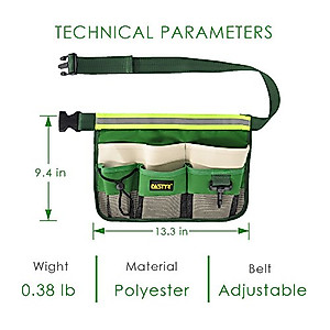 FASITE YL003F 7-POCKET Gardening Tools Belt Bags Garden Waist Bag Hanging Pouch, Green