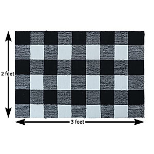 SISOSU Woven Buffalo Plaid Area Rug - Carpets for Living Room, Bedroom, Dining Room, Home Décor - Luxurious Handcrafted Traditional Rug - PET-Yarn - Modern Rugs- 2’ x 3’- Black & White